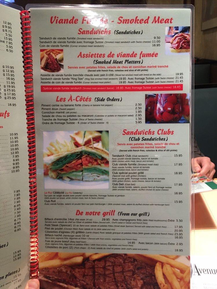 Carta del restaurante Le Roi du Smoked Meat, Montréal