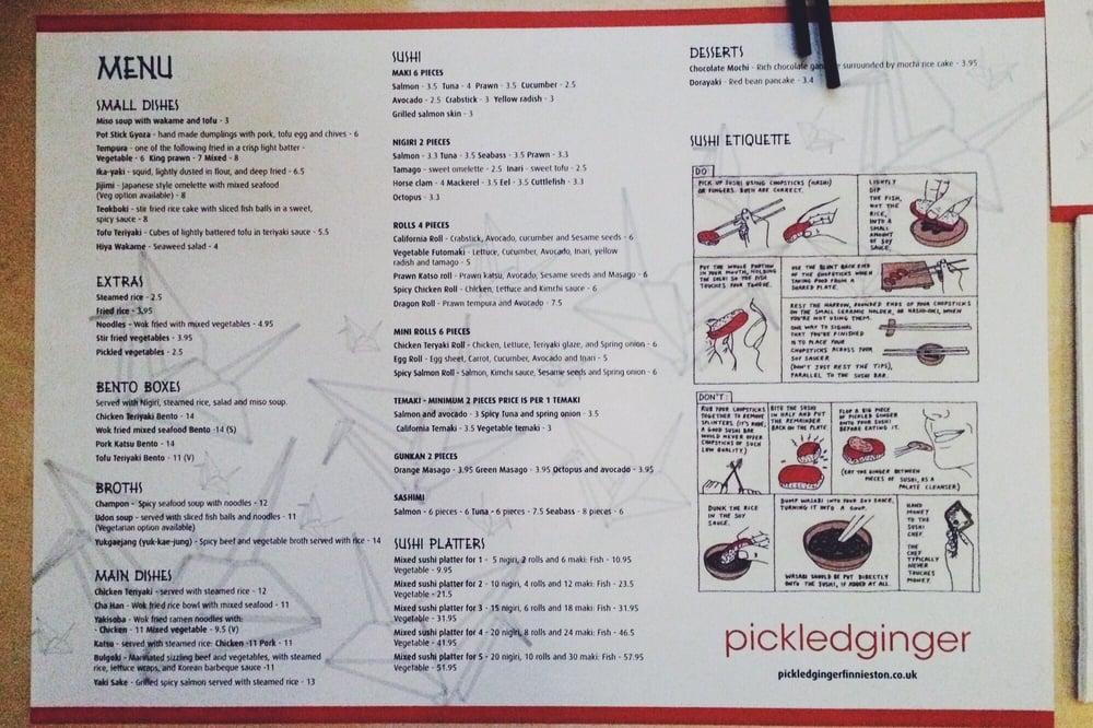 Menu at Pickled Ginger restaurant, Glasgow