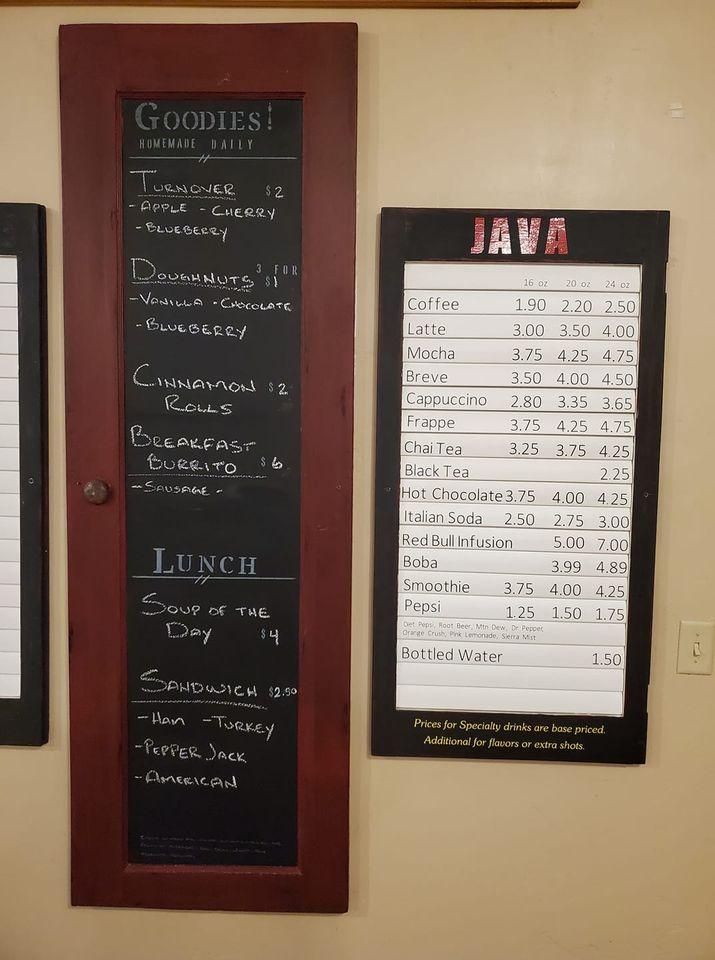 Menu at Top Cat Java and Cafe, Rupert