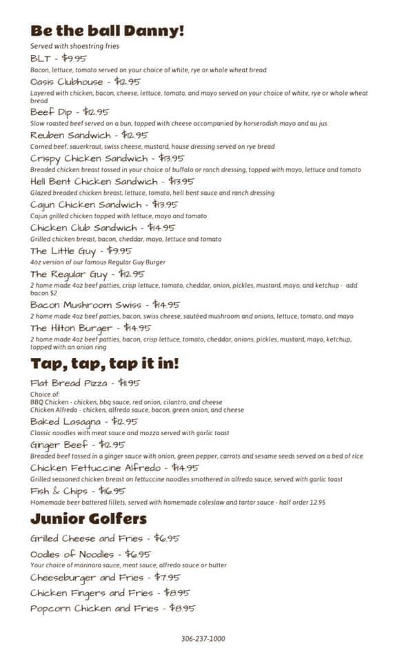 Menu at AH Bar & Grill at The Oasis, Canada