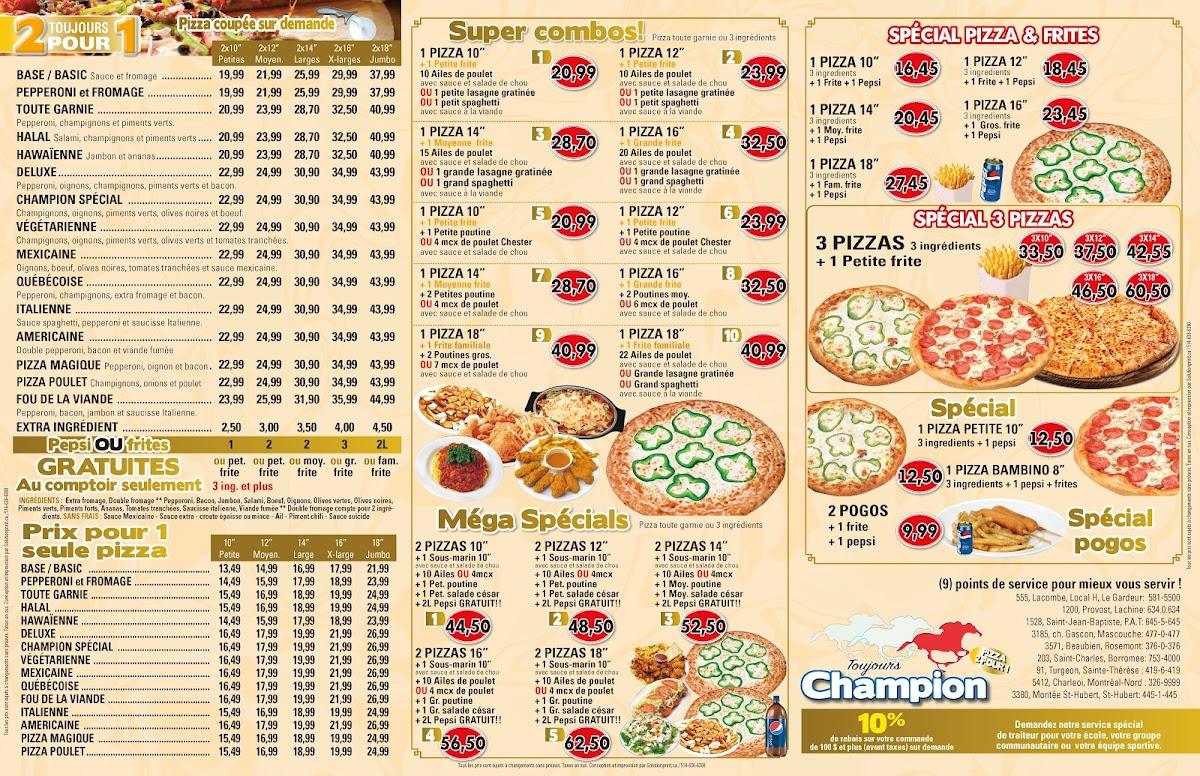 Menu au Pizza Champion Repentigny 2 pour 1 pizzeria, Repentigny