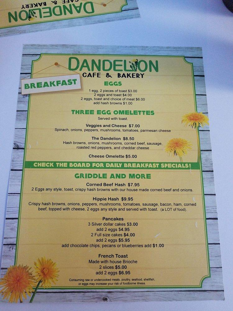 Menu at Dandelion Cafe & Bakery, South Gull Lake