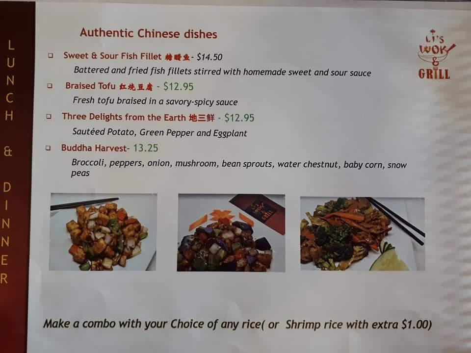 Menu at Li's Wok & Grill restaurant, Wolfville