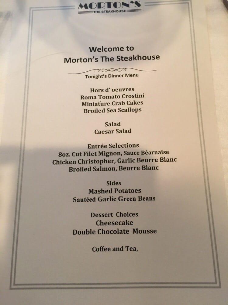 Menu at Morton's The Steakhouse, Troy