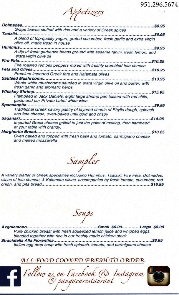 Menu at Pangaea Restaurant and Wine Bar, Temecula
