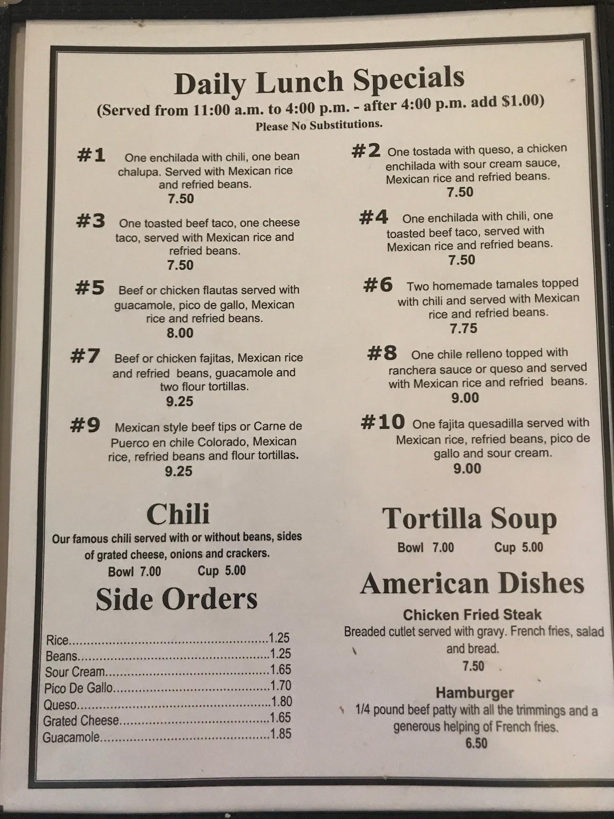 Menu at Pulido's Mexican Restaurant, Fort Worth, Pulido St