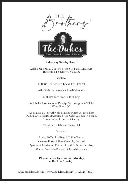 Menu at The Dukes pub & bar, Leighton Buzzard
