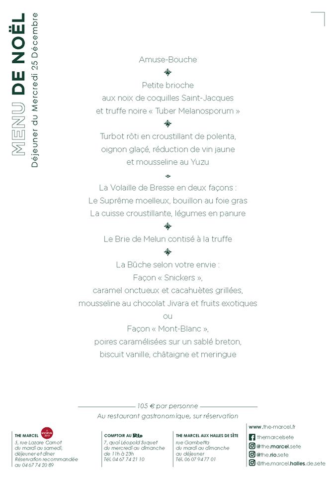 Menu at The Marcel aux Halles de Sète restaurant, Sète