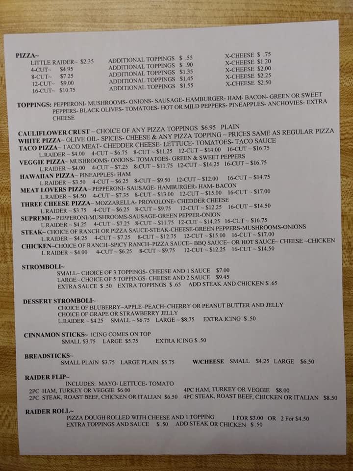 Menu at Albright's Pizza & More pizzeria, Meyersdale