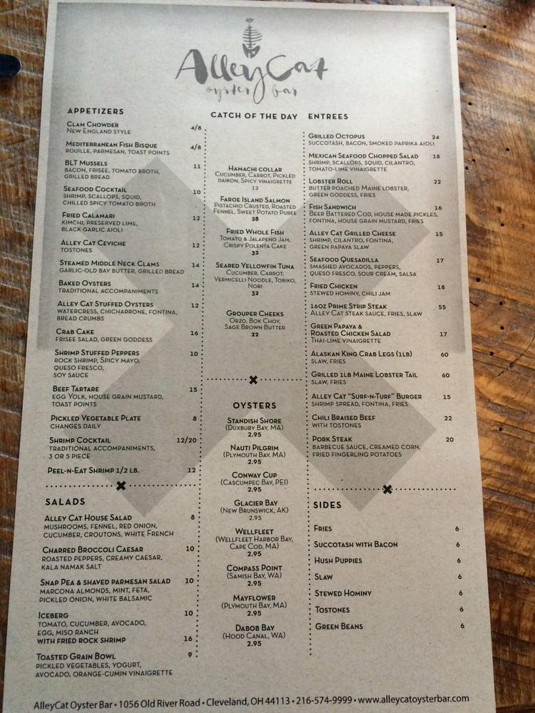Menu at Alley Cat Oyster Bar, Cleveland