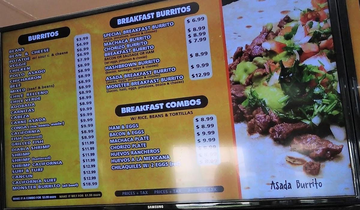 Menu at Asada Mexican Restaurant, Chula Vista