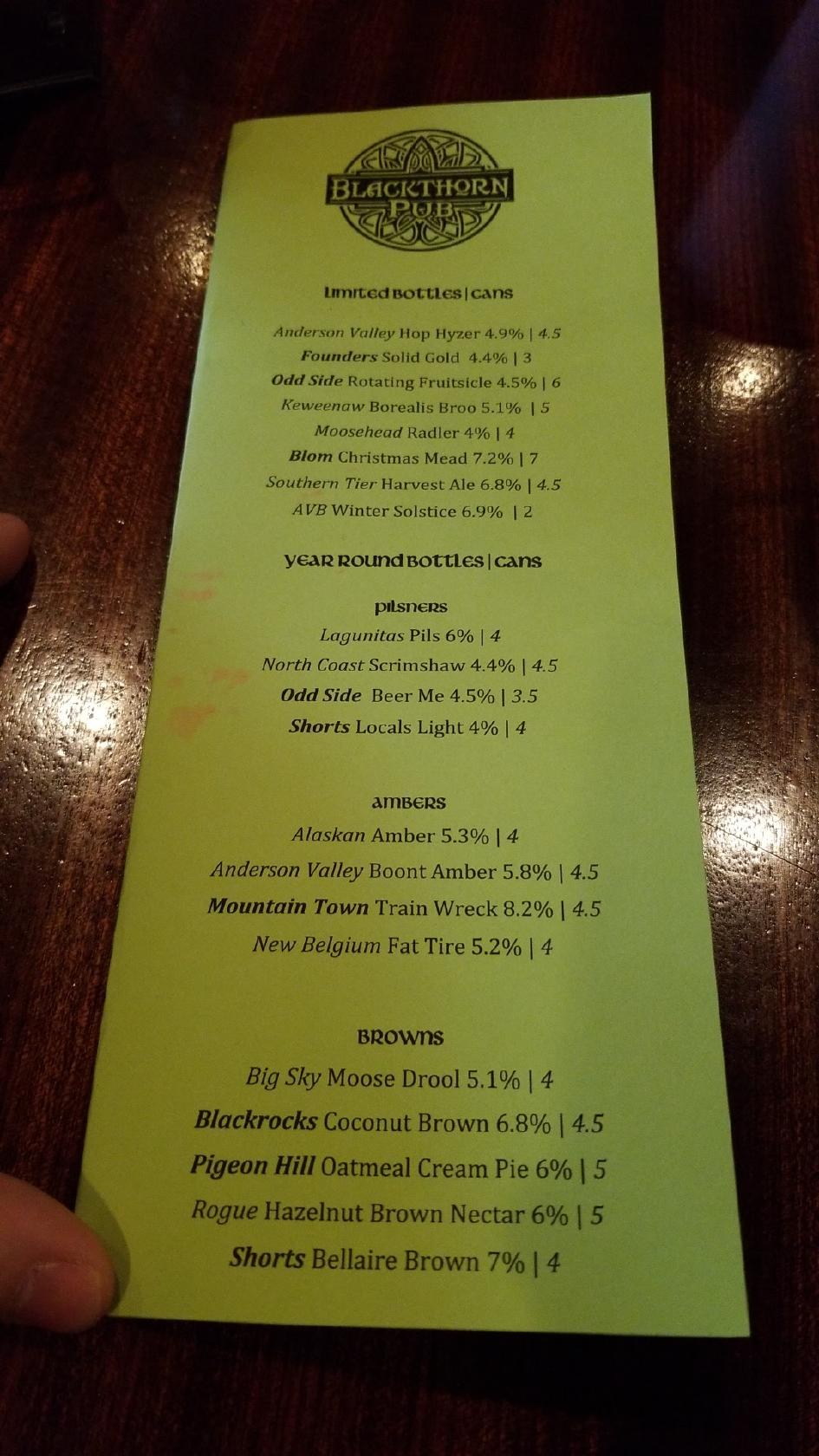 Menu at Blackthorn Pub, Holly