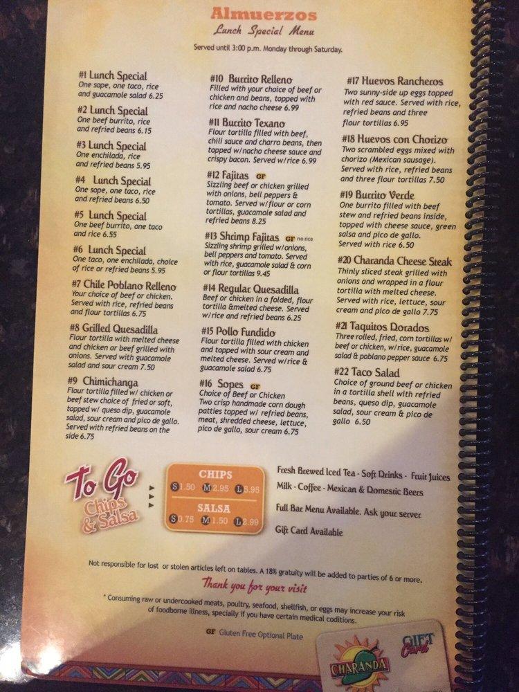 Menu at Charanda Of Newport restaurant, Rock Hill, Old York Rd Ste 101