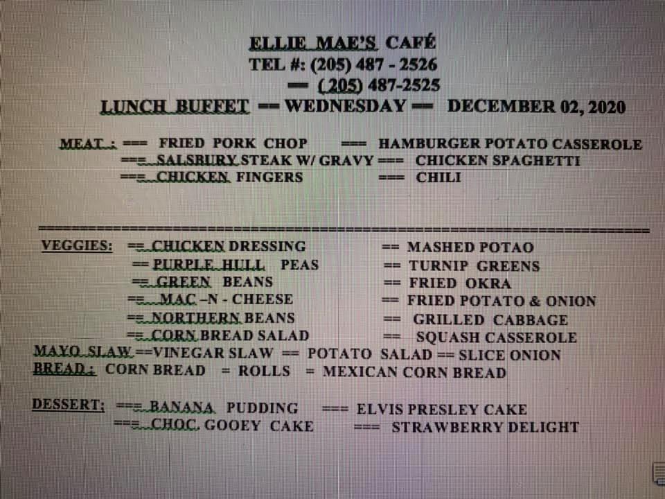 Menu at Ellie Mae's Cafe, Winfield