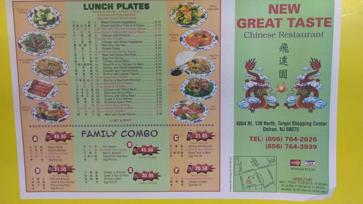 Menu at Great taste fast food, Delran
