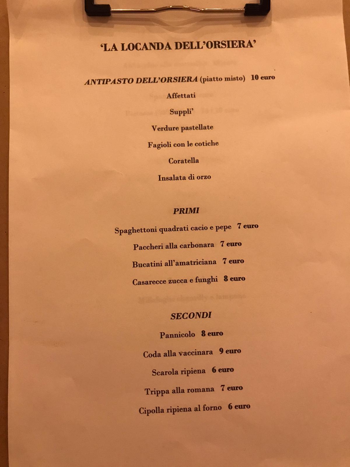 Menu da La Locanda dell'Orsiera ristorante, Bussoleno