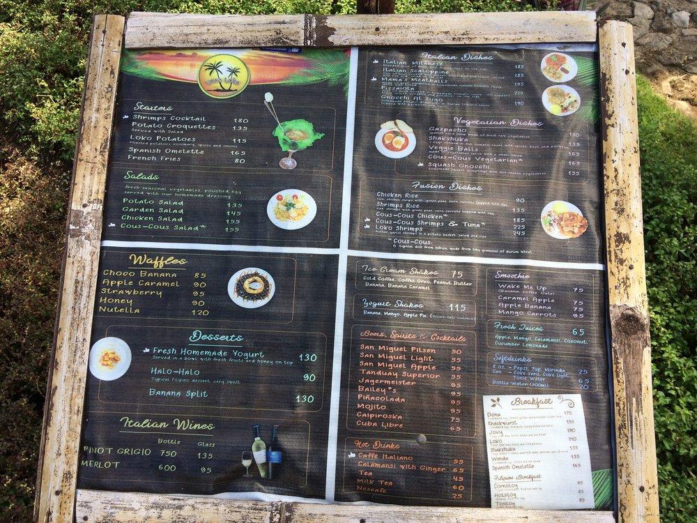 Menu at Luca Loko restaurant, San Juan