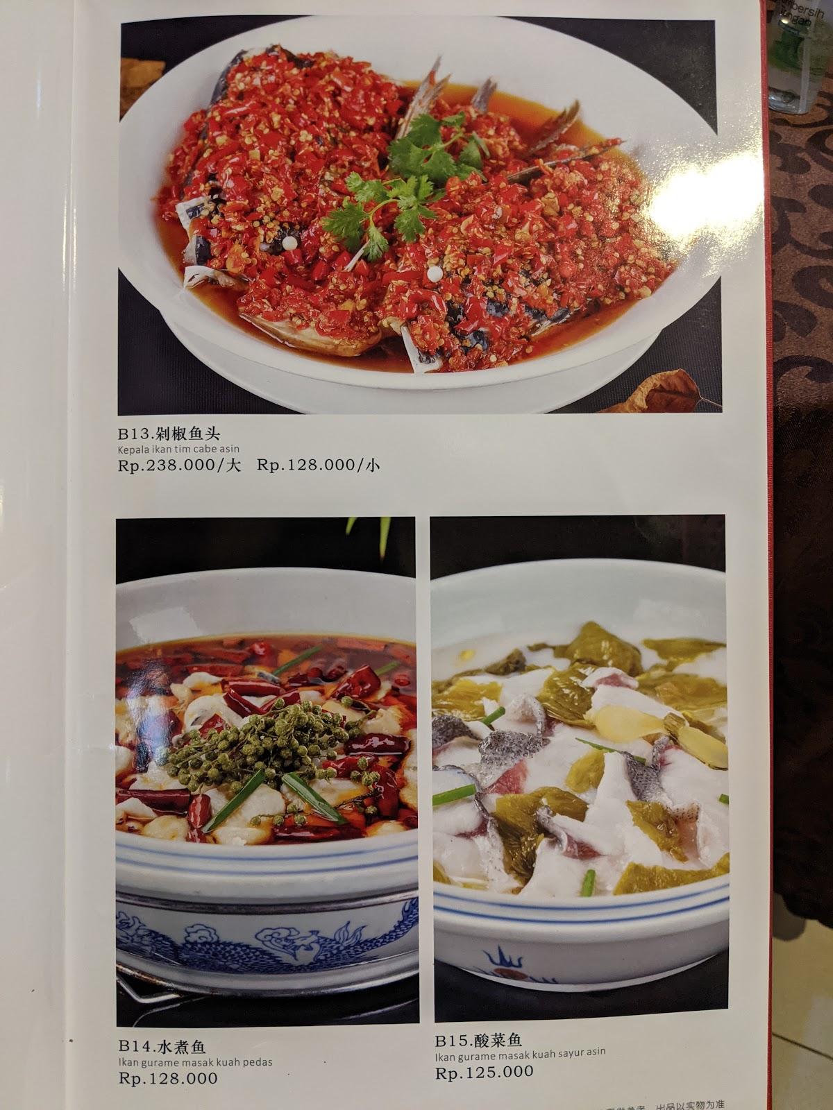 Menu at Mao Jia Cai restaurant, West Jakarta