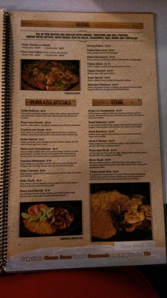 Menu at Playa Azul Mexican Restaurant, Augusta