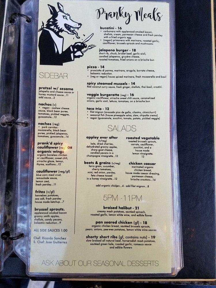 Menu at Prank Bar, Los Angeles