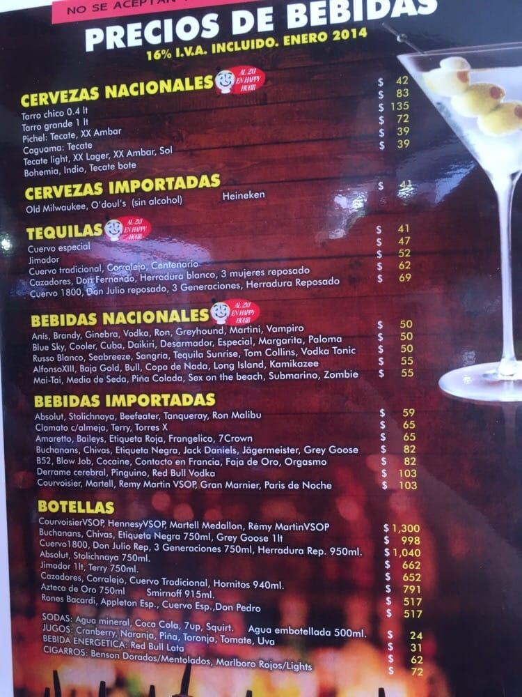 Menu at Sótano Suizo pub & bar, Tijuana