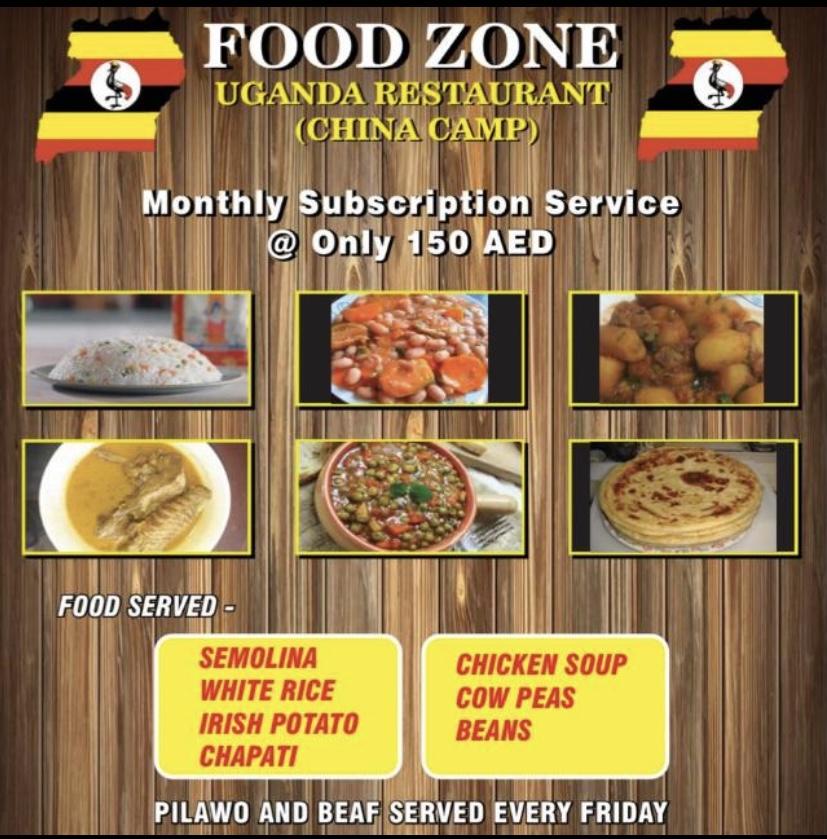 Menu at Ugandan Restaurant, Abu Dhabi