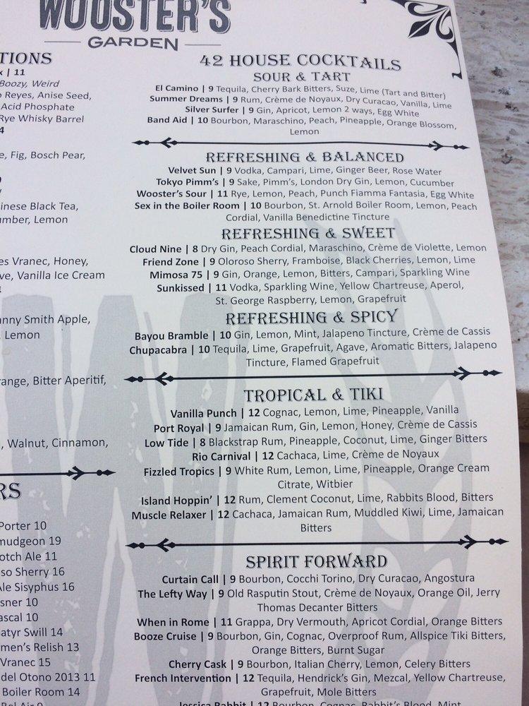 Menu at Wooster's Garden pub & bar, Houston