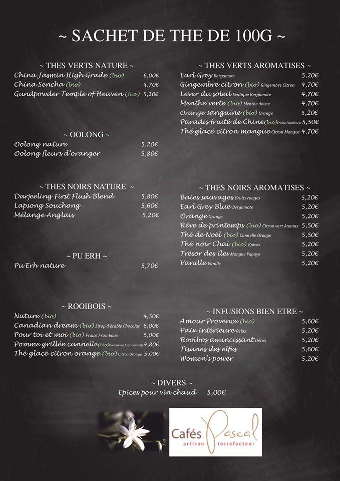 Menu at Cafés Pascal, France