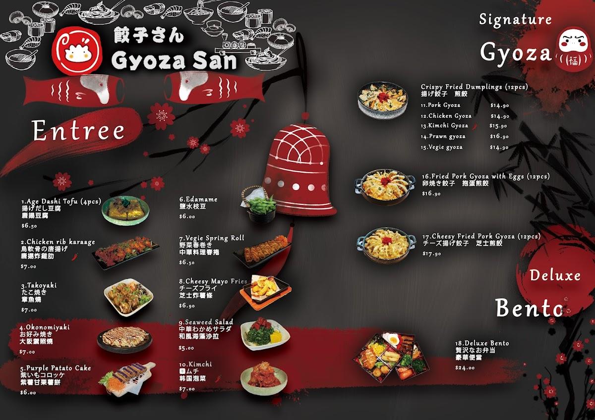 Menu at Gyoza San restaurant, Carlton