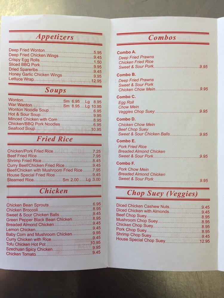 Menu at Hong Dynasty restaurant, Abbotsford