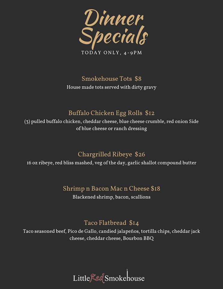 Menu at Little Red Smokehouse restaurant, Carver