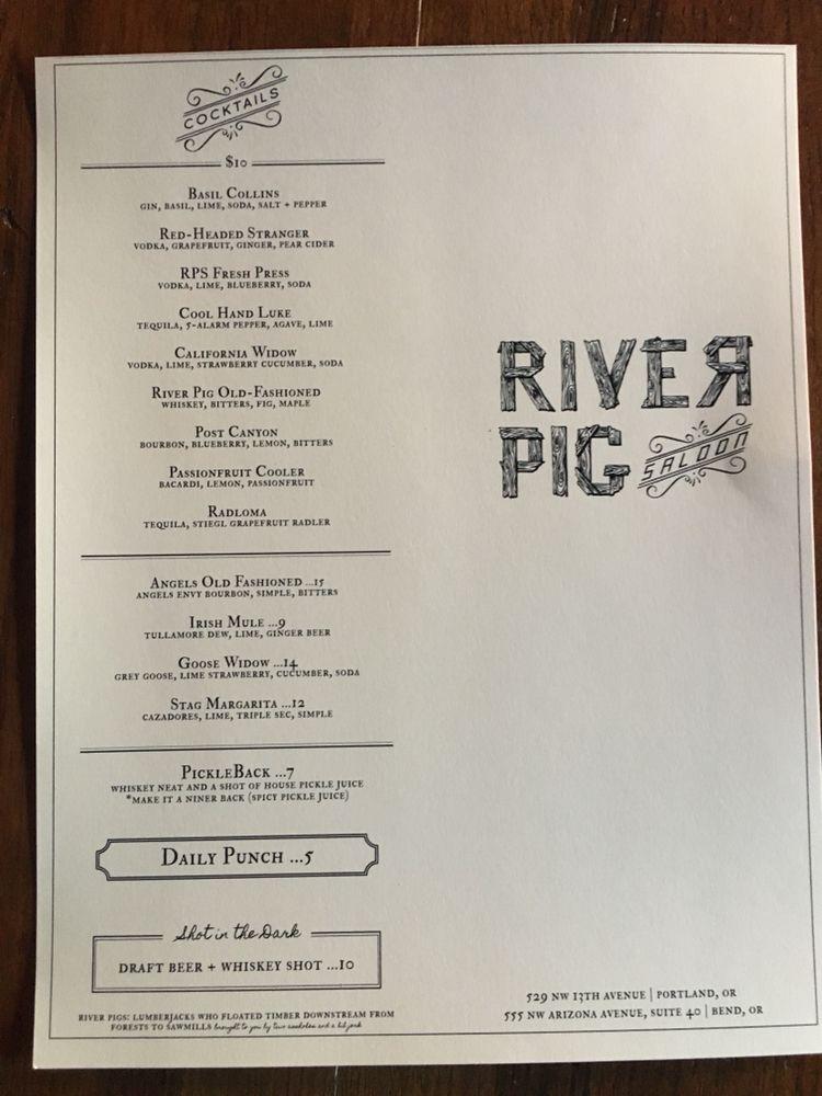 Menu at River Pig Saloon pub & bar, Bend