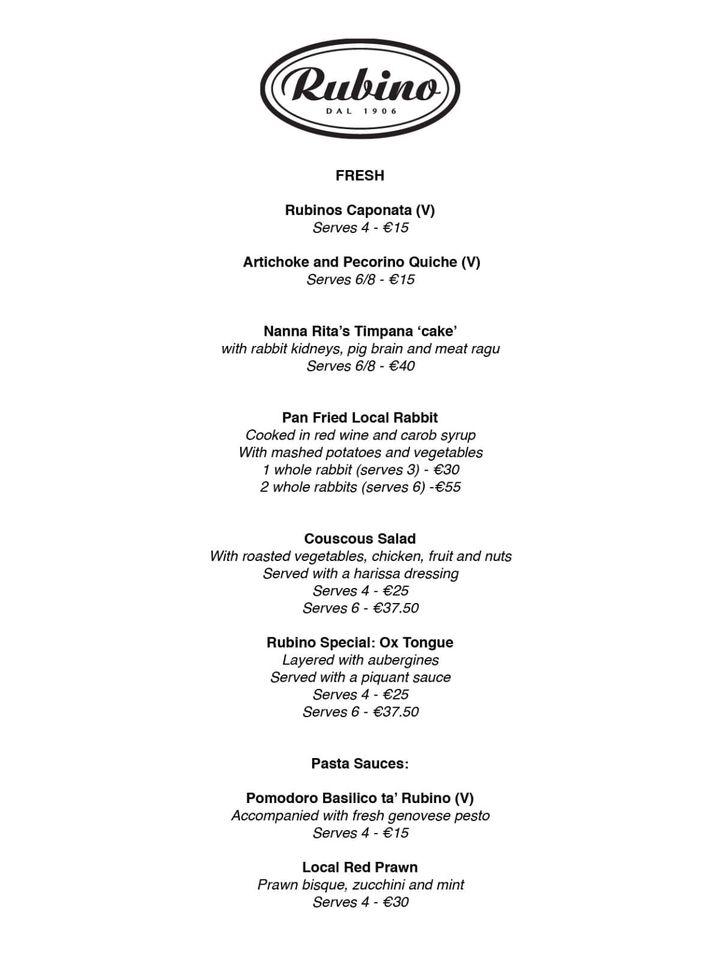 Speisekarte von Rubino restaurant, Valletta