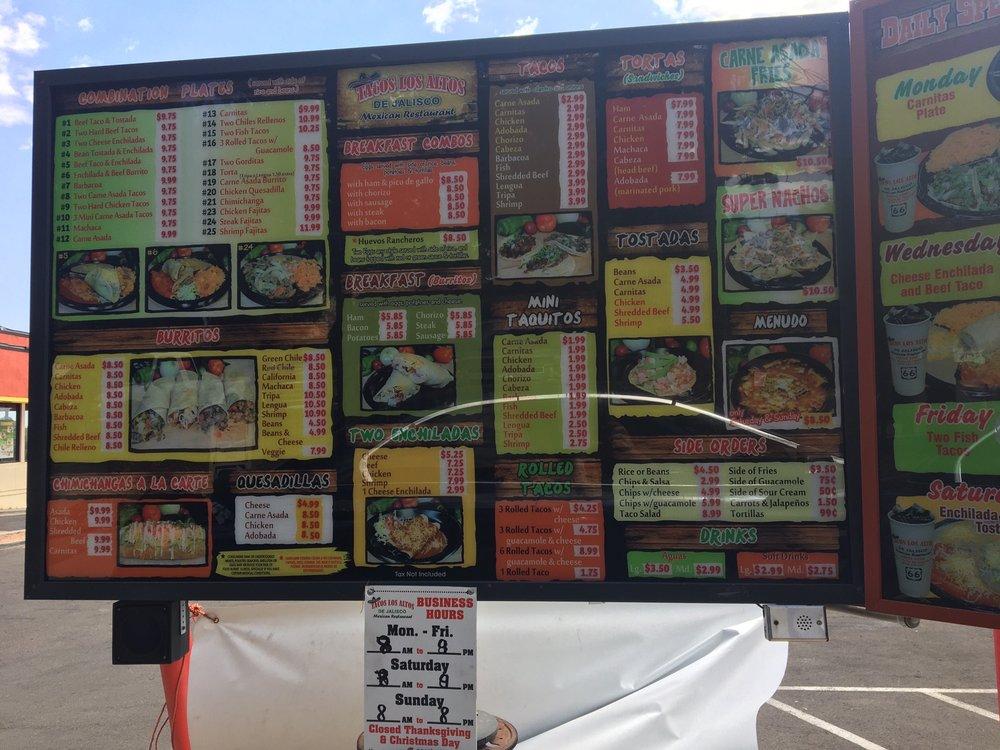 Menu at Tacos Los Altos restaurant, Flagstaff, E Rte 66