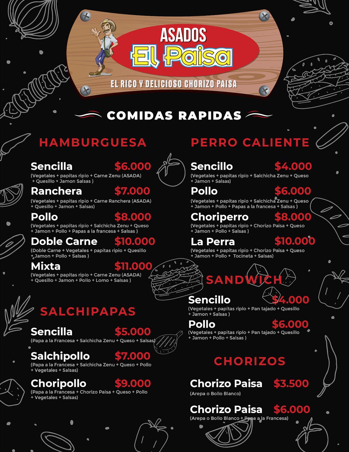 Carta del restaurante ASADOS EL PAISA, Ocaña
