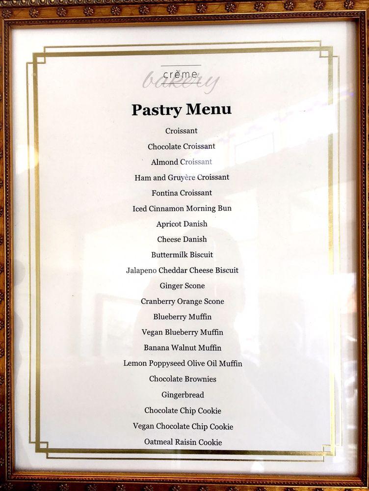 Menu at Crème Bakery, Claremont