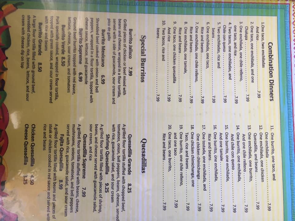Menu at El Cabrito restaurant, Vinita