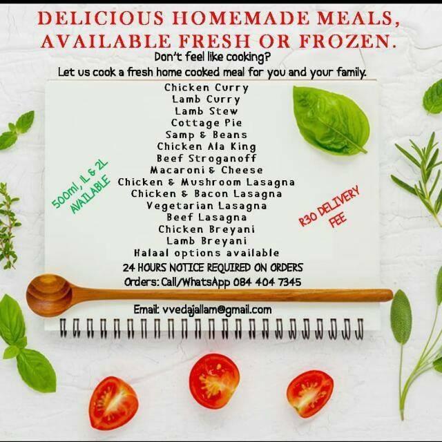 Menu at Homemade Meals restaurant, East London