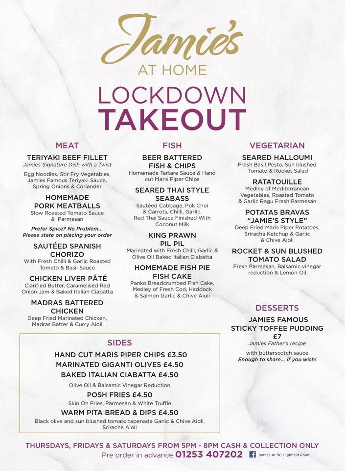 Menu at Jamie's at 90 Highfield Road restaurant, Blackpool