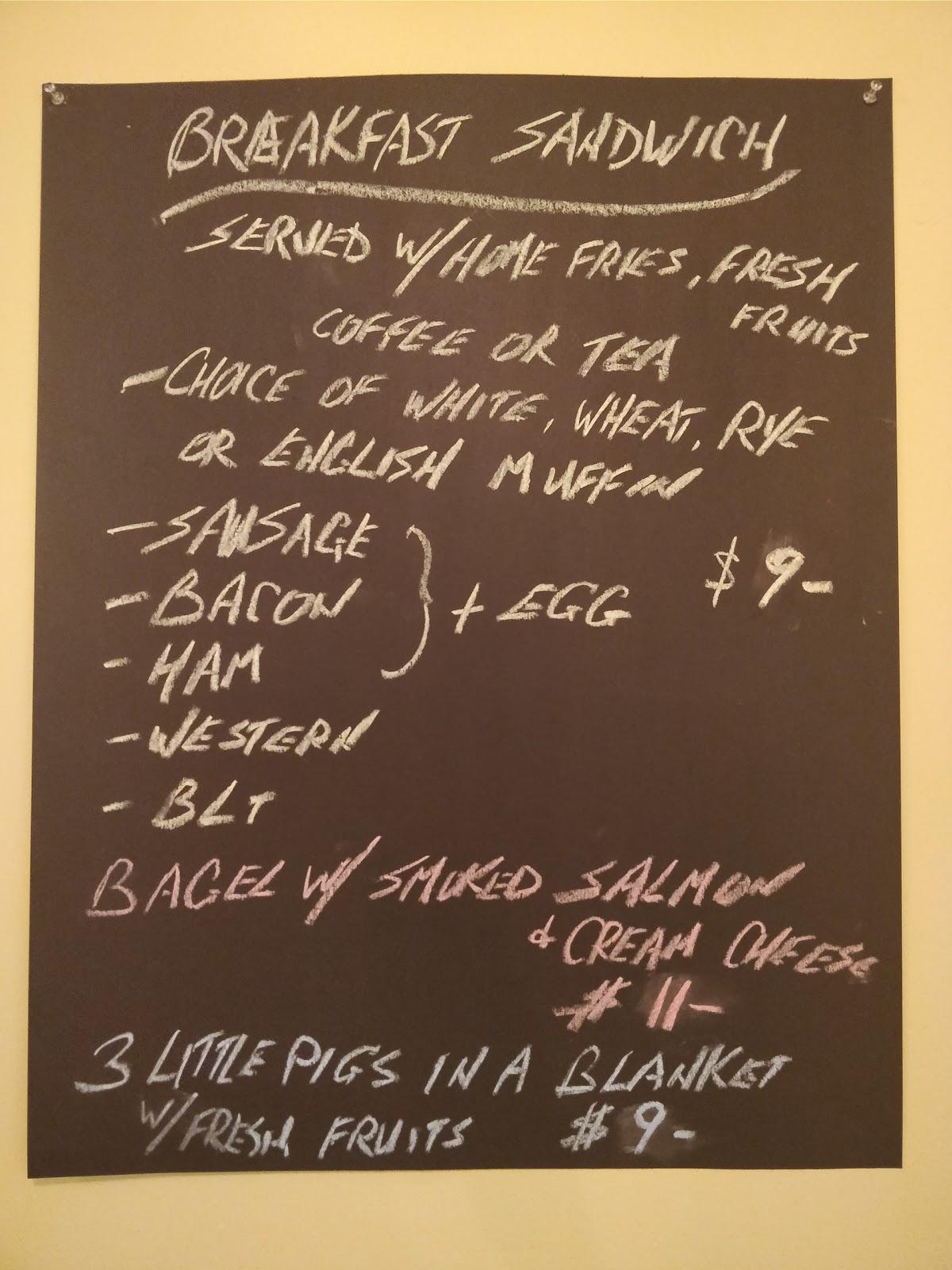 Menu at J's Amazing Breakfast restaurant, Wiarton