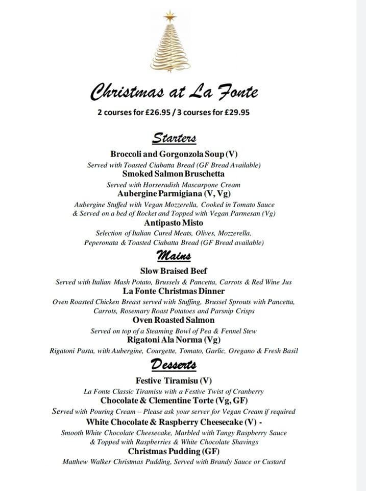 Menu at La Fonte Italian Restaurant, Corby