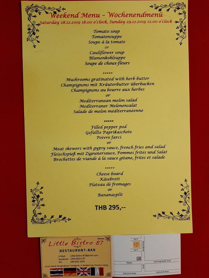 Menu at Little Bistro 87 restaurant, Pattaya City