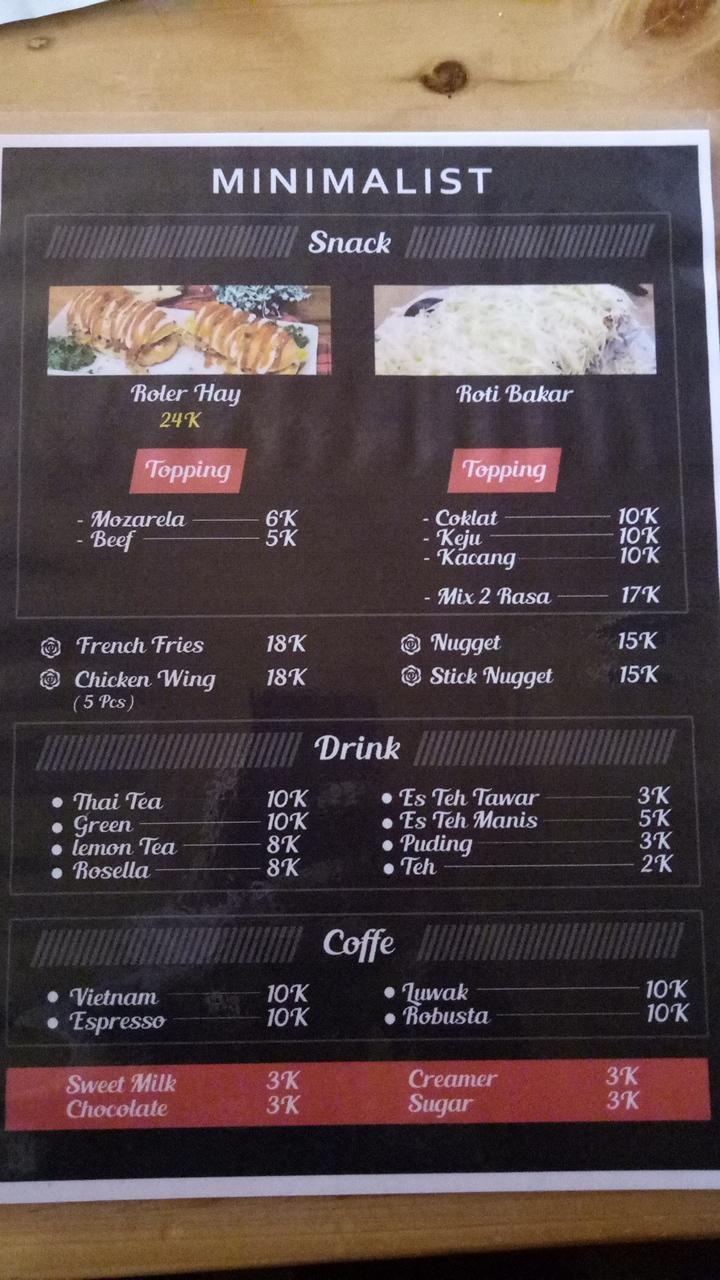 Menu at Minimalist Ropang & Coffee cafe, West Jakarta