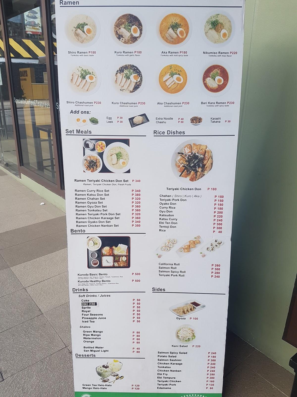 Menu at Ramen Kuroda Eton Centris restaurant, Quezon City, Ground Floor ...
