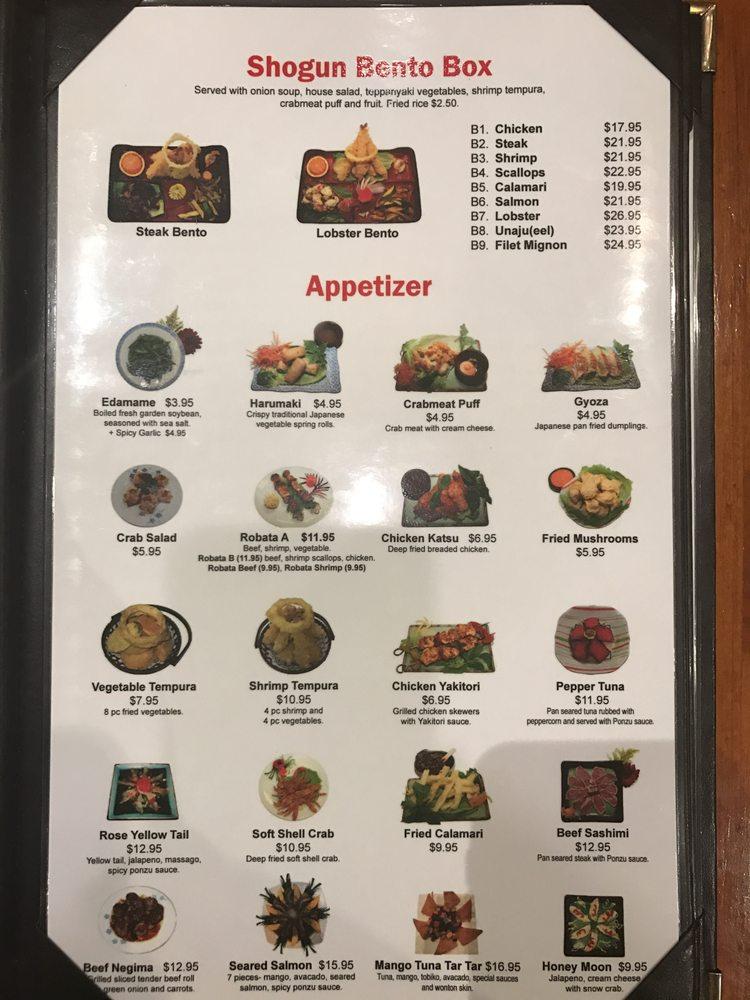 Menu at Shogun restaurant, Brenham