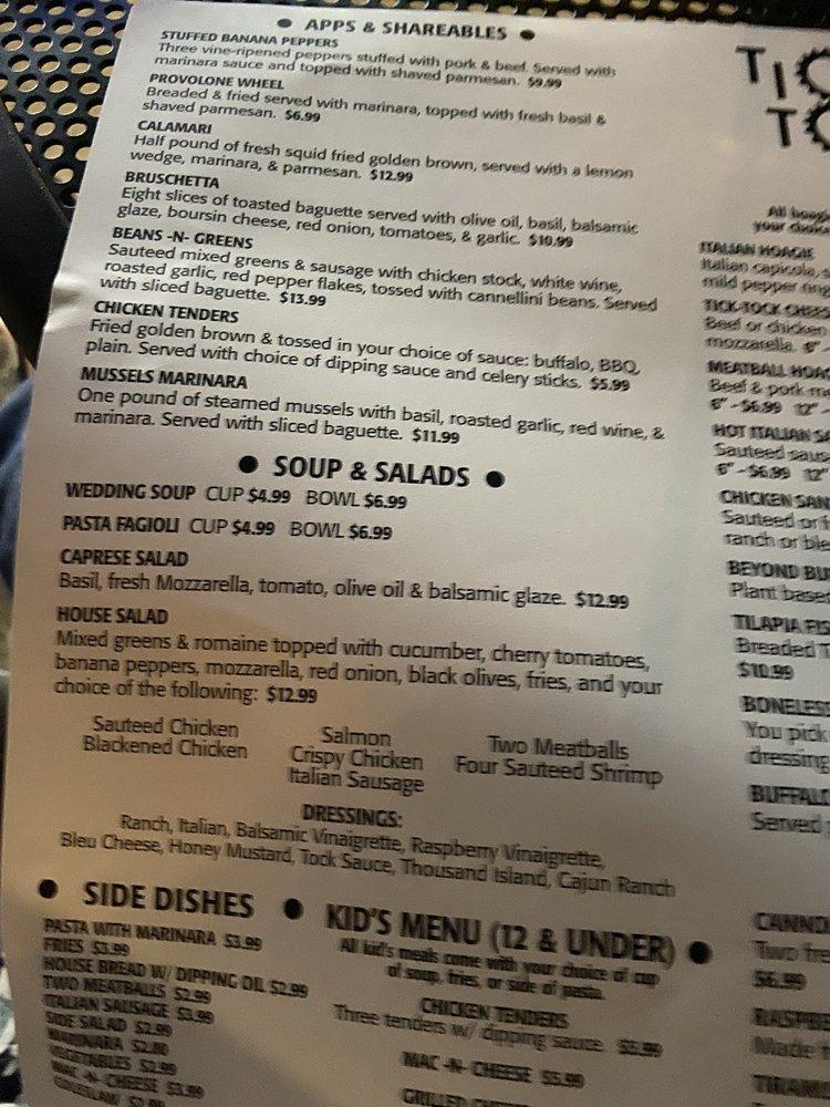 Menu at Tick Tock Bar & Cafe, Ambridge