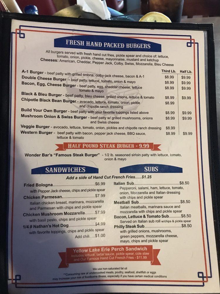 Menu at Wonder Bar & Grille - Milan, OH, Milan, 48 Front St
