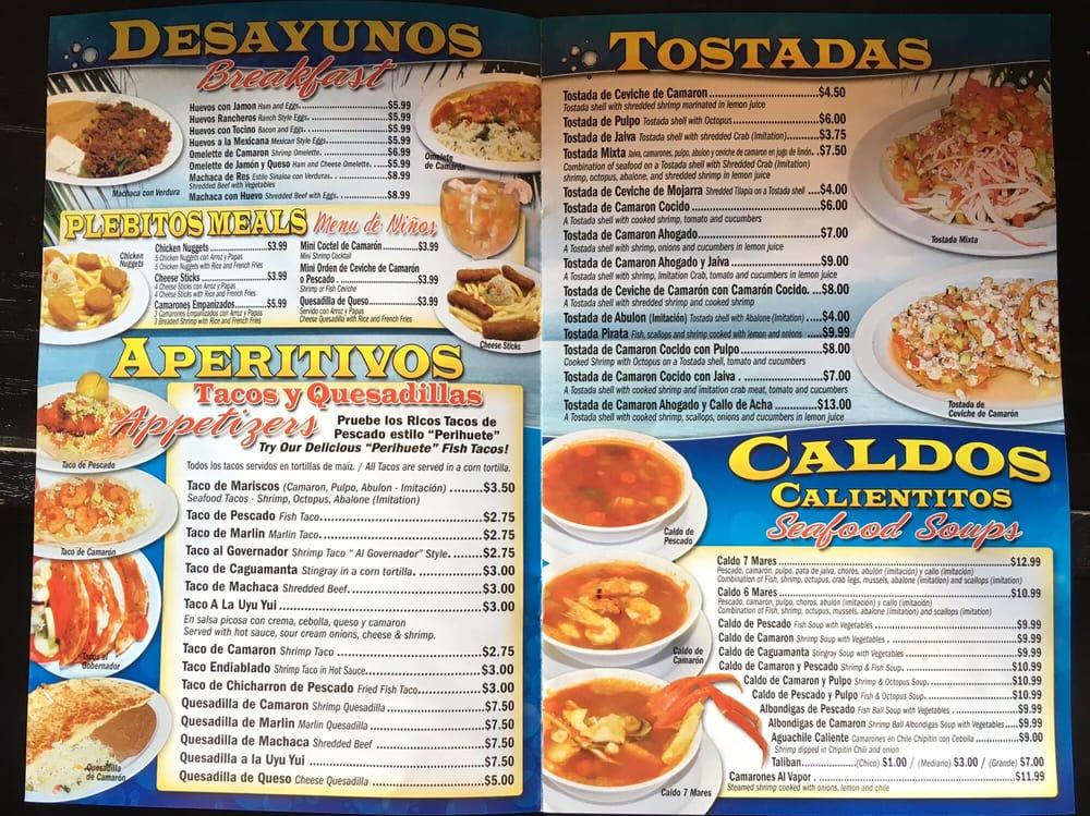 Menu at Mariscos El Perihuete restaurant, Paramount, Paramount Blvd