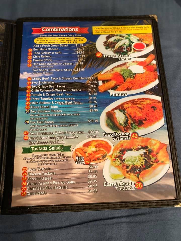 Menu at EL AZTECA restaurant, Fountain Valley