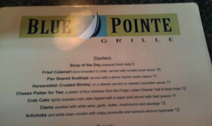 Carta del restaurante Blue Pointe Grille, Watkins Glen